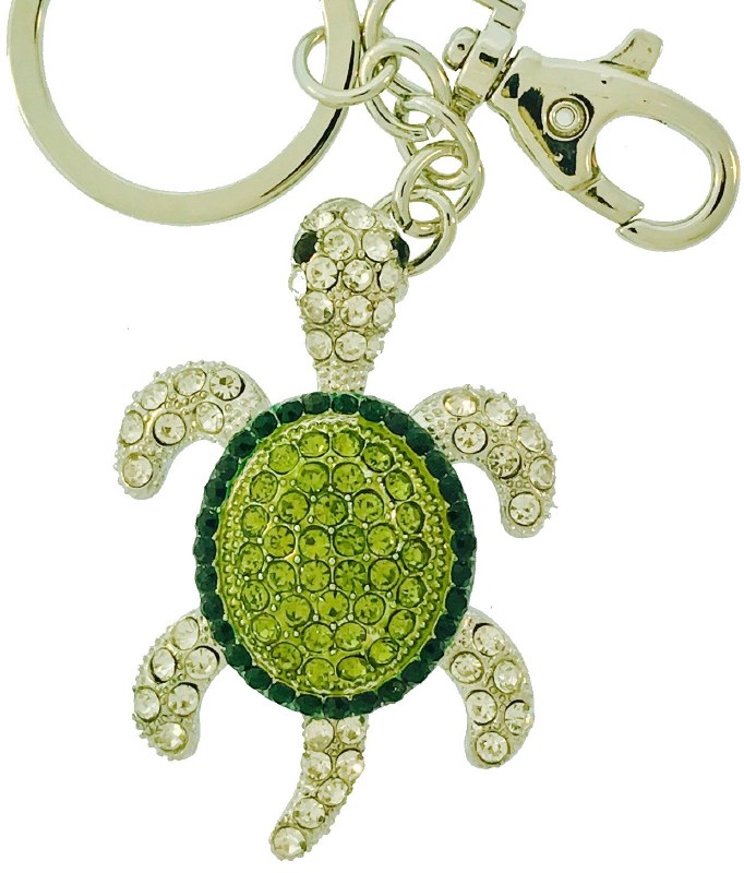 5" Green Sea Turtle Bling Key Ring - Wilford & Lee Home Accents