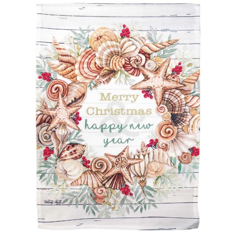 18" x 13" Mini Shell Wreath "Merry Christmas" Garden Flag - Wilford ...