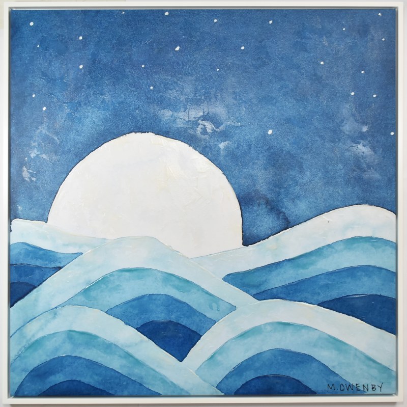 48" Sq Moon Waves Canvas in a White Frame - Wilford & Lee Home Accents