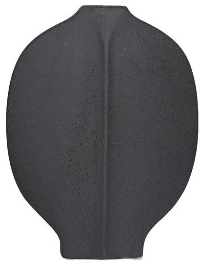 13" Black Textured Ribbed Flat Ceramic Vase - Wilford & Lee Home Accents