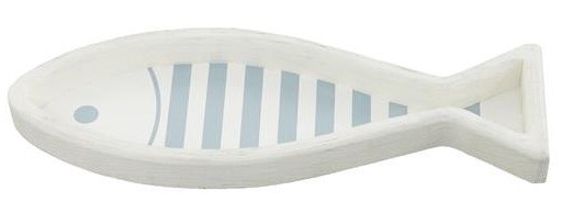 16" White and Blue Wood Fish Shape Tray - Wilford & Lee Home Accents