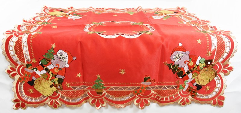 36" Sq Red Santa Table Topper - Wilford & Lee Home Accents
