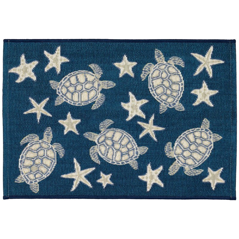 24" x 35" Navy Sea Turtles and Starfish Indoor/Outdoor Mat - Wilford ...