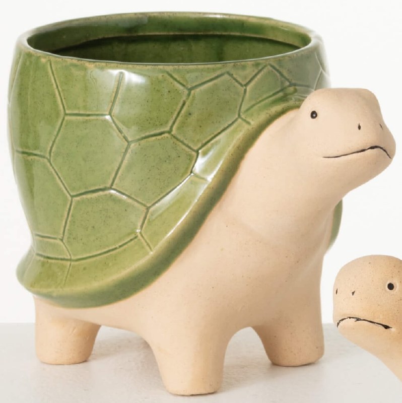 6" Green Ceramic Turtle Pot - Wilford & Lee Home Accents