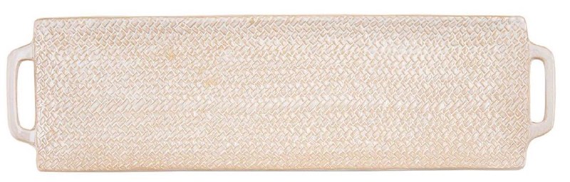 5" x 18" Distressed White Textured Ceramic Tray With Handles by Mud Pie ...