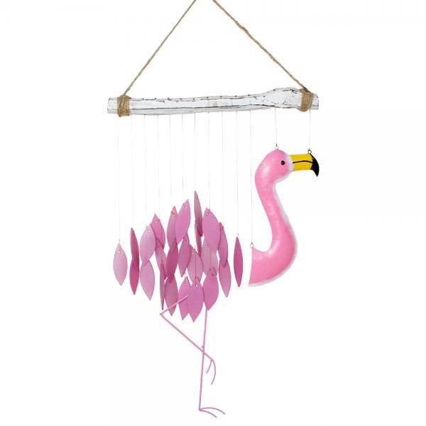 21" x 14" Glass, Metal, and Wood Flamingo Wind Chime - Wilford & Lee ...