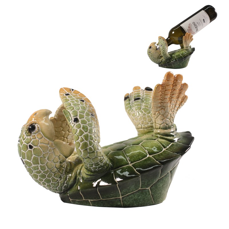7" Green Polyresin Turtle Bottle Holder - Wilford & Lee Home Accents