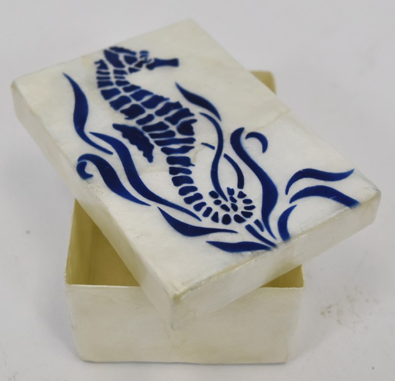 Medium Rectangle Dark Blue Seahorse Capiz Box - Wilford & Lee Home Accents