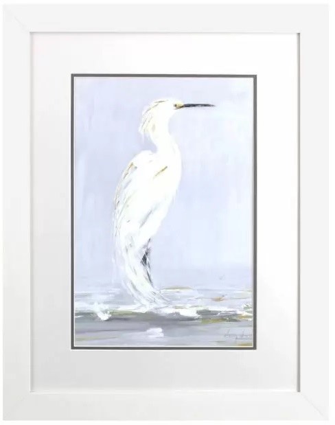 27" x 21" White Egret With Black Legs Coastal Whitewash Framed Print ...
