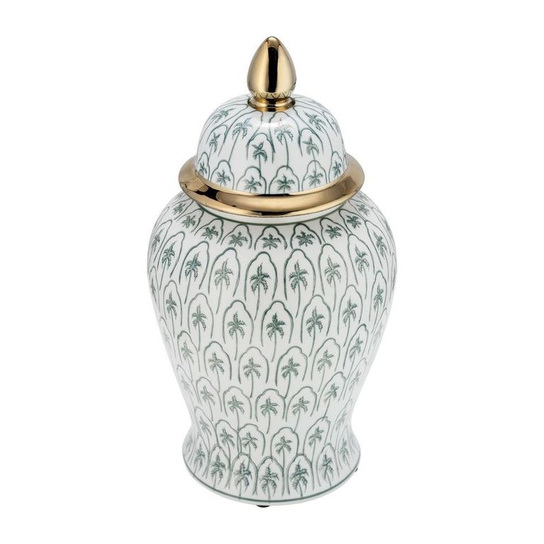 18" White and Green Palm Tree Pattern Ginger Jar - Wilford & Lee Home ...