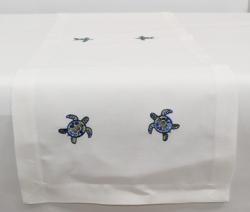 72" White Sea Turtle Table Runner - Wilford & Lee Home Accents