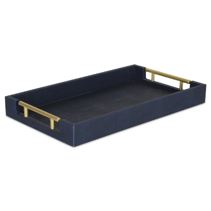 10" x 16" Navy Vinyl Tray With Gold Handles - Wilford & Lee Home Accents