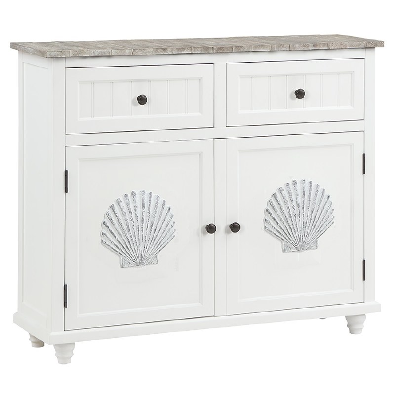 44" Brown and White Two Drawers and Two Scallop Shell Doors Cabinet ...