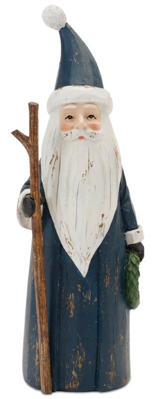 12" Blue Polyresin Santa Holding a Staff - Wilford & Lee Home Accents