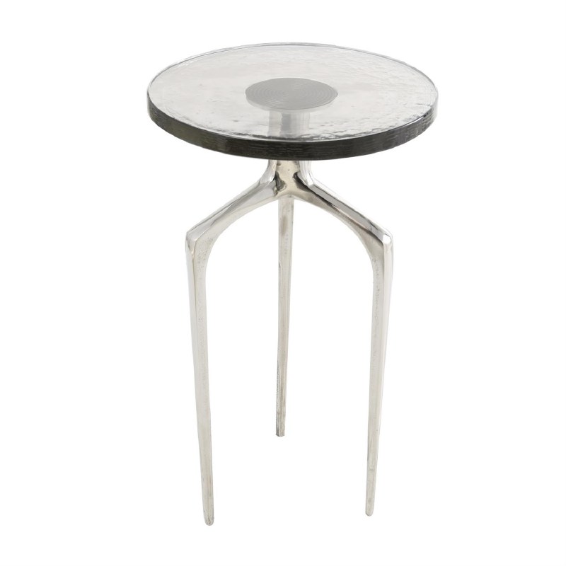13" Round Glass Top Silver Three Leg End Table - Wilford & Lee Home Accents