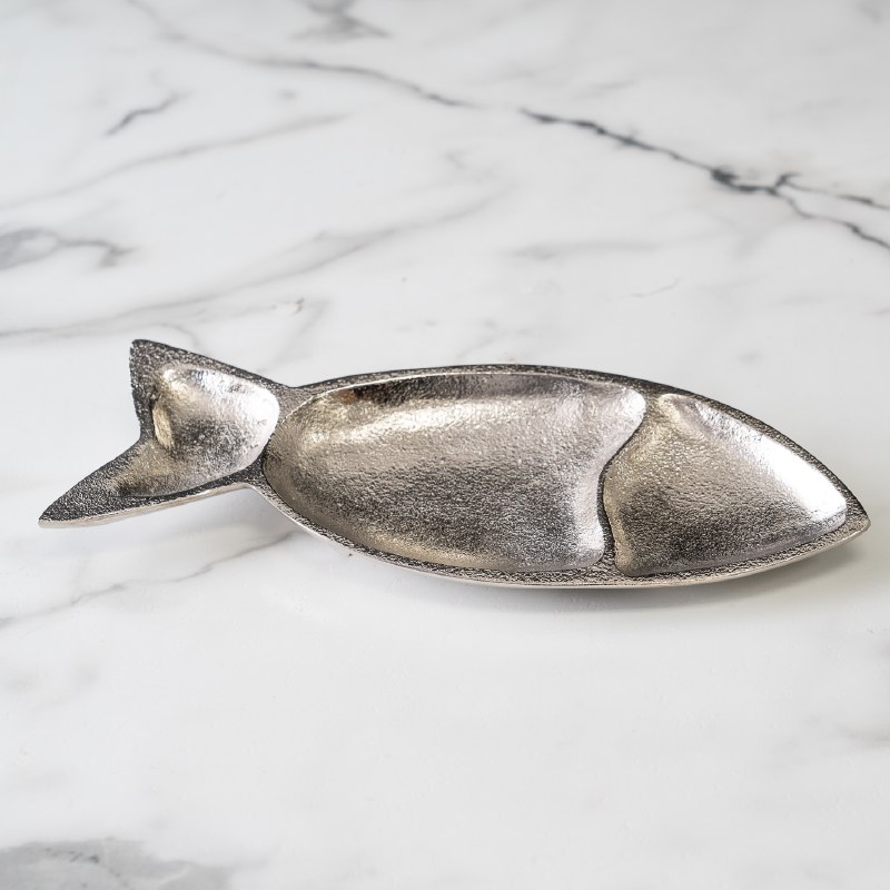 4" x 11" Silver Metal Fish Three Compartment Dish - Wilford & Lee Home ...