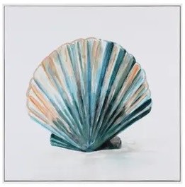 26" Sq Blue Scallop Shell Coastal Framed Canvas - Wilford & Lee Home ...