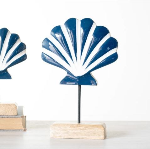 9" Blue and White Wood Scallop Shell on a Stand - Wilford & Lee Home ...