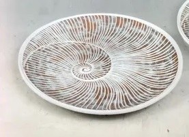 16" Round Whitewash Nautilus Polyresin Plate - Wilford & Lee Home Accents