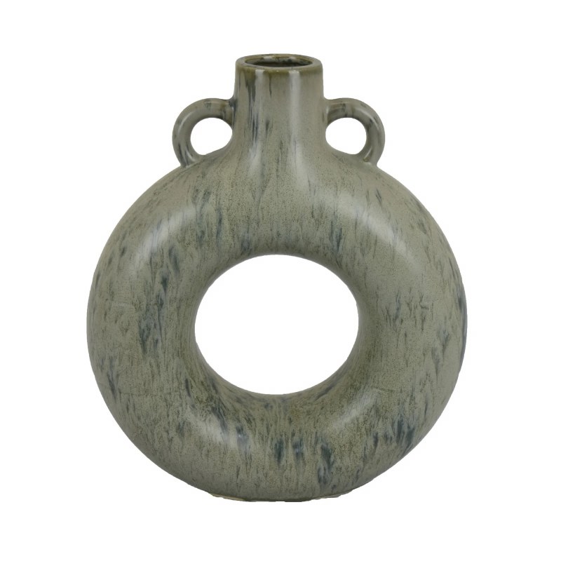 13" Green Ceramic Two Handled Vases With a Hole - Wilford & Lee Home ...