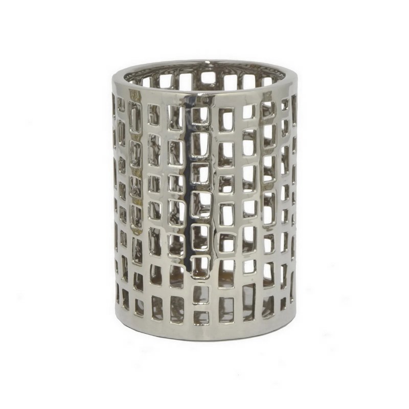 8" Silver Ceramic Cylinder Openwork Hurricane - Wilford & Lee Home Accents