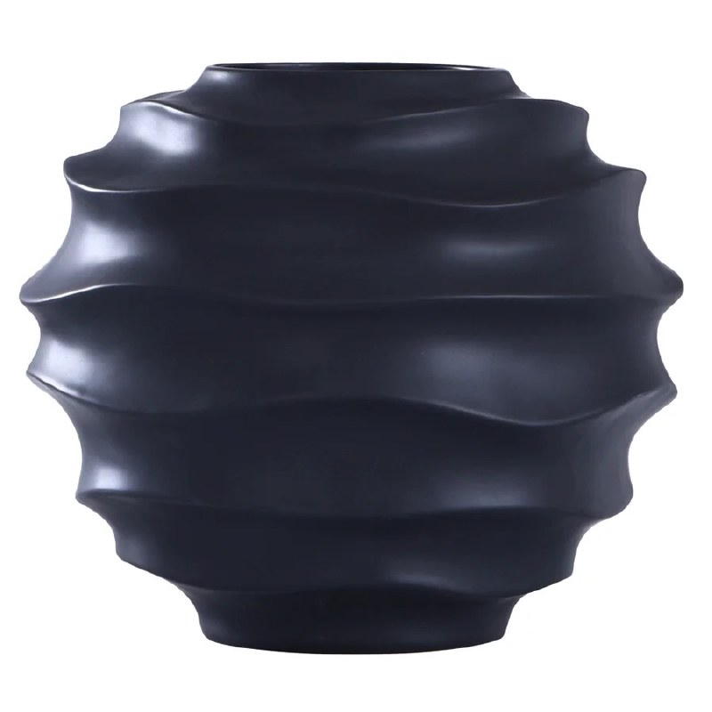 12" Black Wavy Ceramic Vase - Wilford & Lee Home Accents