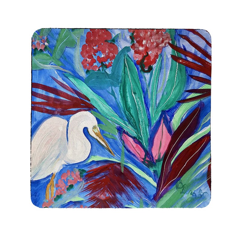 4" Square Egret and Red Flowers Coaster - Wilford & Lee Home Accents