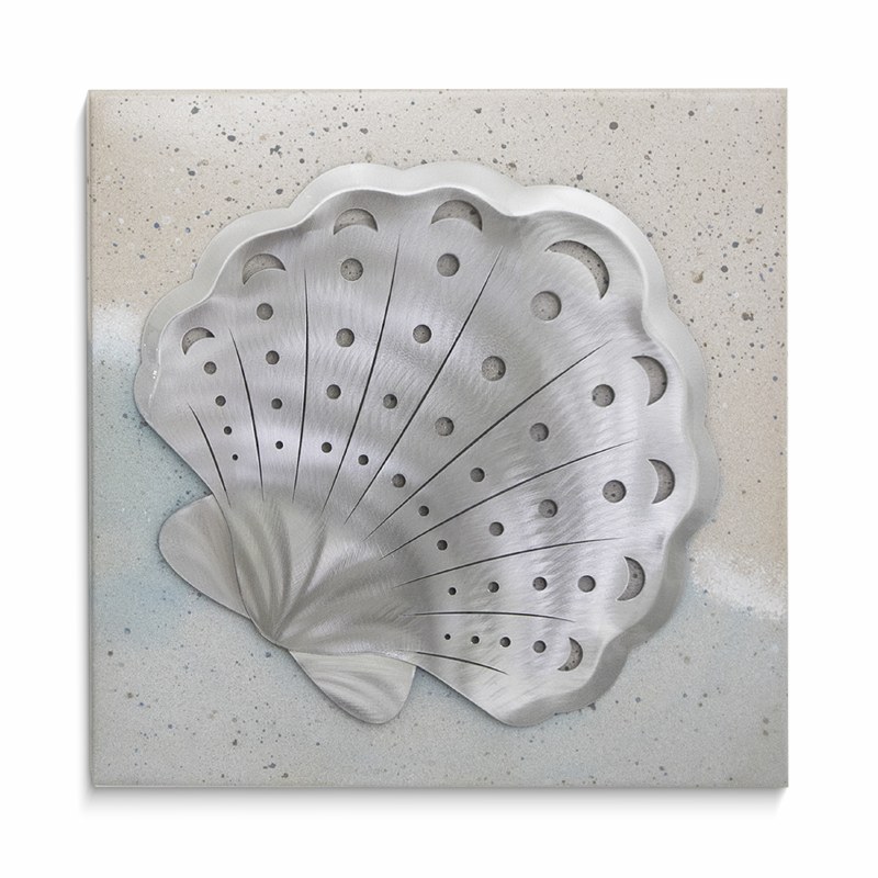 10" Sq Scallop Shell on the Shore Coastal Metal Wall Art Plaque MM341C ...