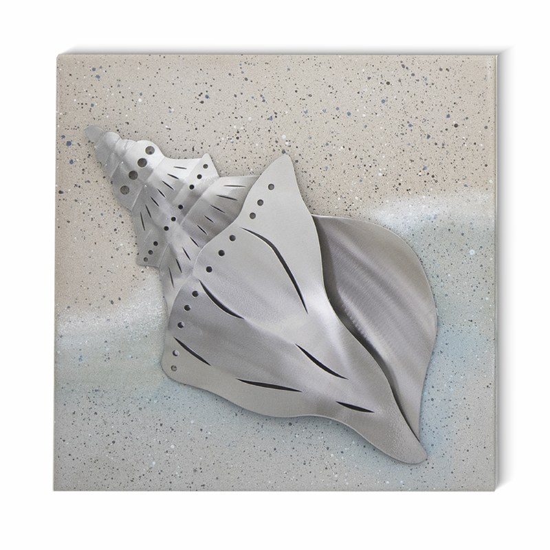10" Sq Conch Shell on the Shore Coastal Metal Wall Art Plaque MM341D ...