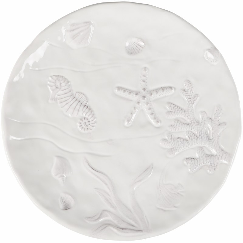 11" Round Distressed White Sealife Ceramic Plate - Wilford & Lee Home ...