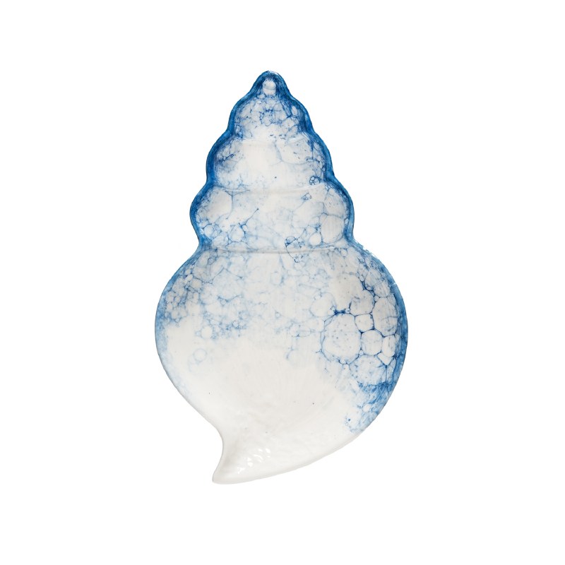 9" Blue and White Ceramic Shell Plate - Wilford & Lee Home Accents