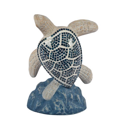 15" Dark Blue and Beige Mosaic Sea Turtle Figurine - Wilford & Lee Home ...
