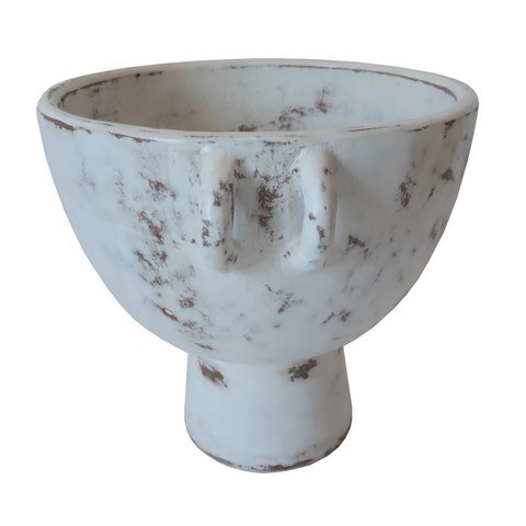 11" Distressed White Ceramic Footed Bowl - Wilford & Lee Home Accents