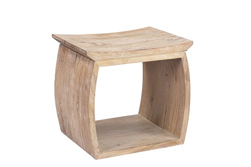 18" Whitewash Open Square Rectangle Stool - Wilford & Lee Home Accents