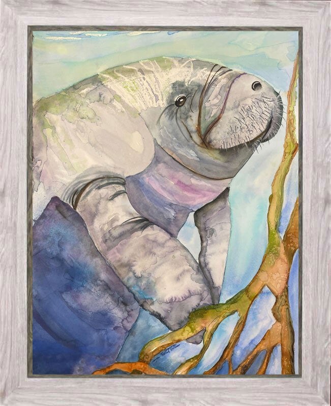 44" x 32" Manatee Under the Sea Coastal Gel Textured Print in a ...