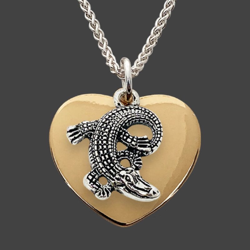 Silver and Gold Toned Alligator Heart Necklace - Wilford & Lee Home Accents