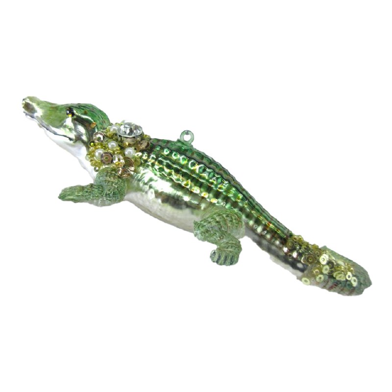Green Alligator With Beads Glass Ornament - Wilford & Lee Home Accents