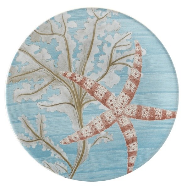 9" Round Striped Starfish Ceramic Plate - Wilford & Lee Home Accents