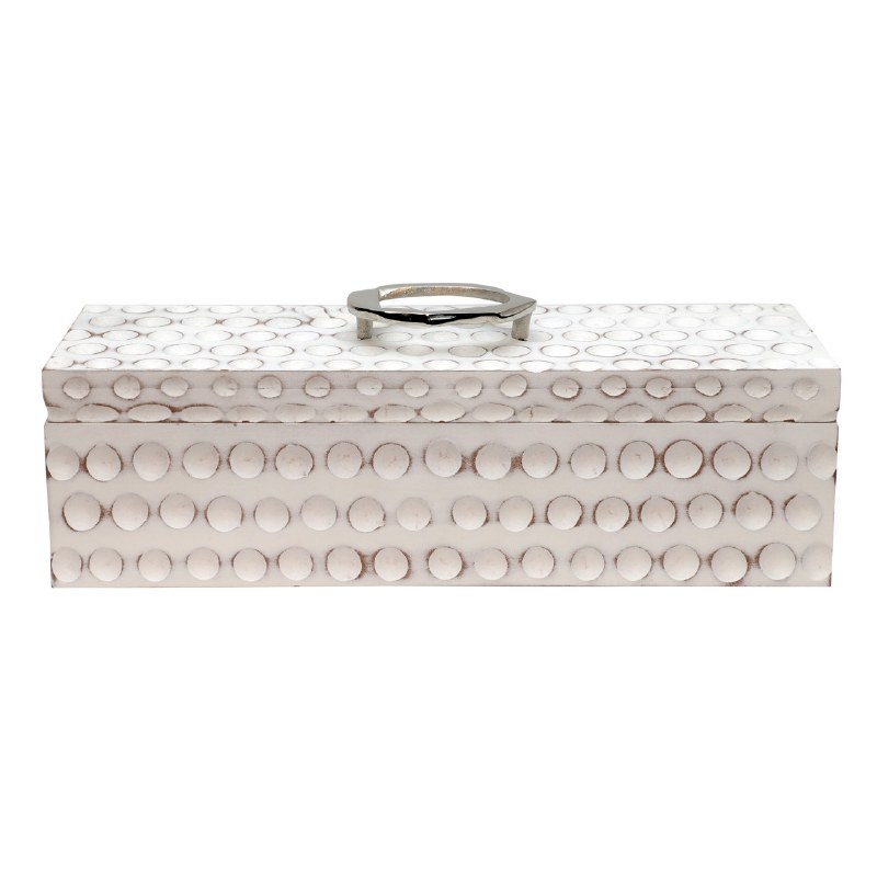 18" White Dot Box With a Silver Handle - Wilford & Lee Home Accents