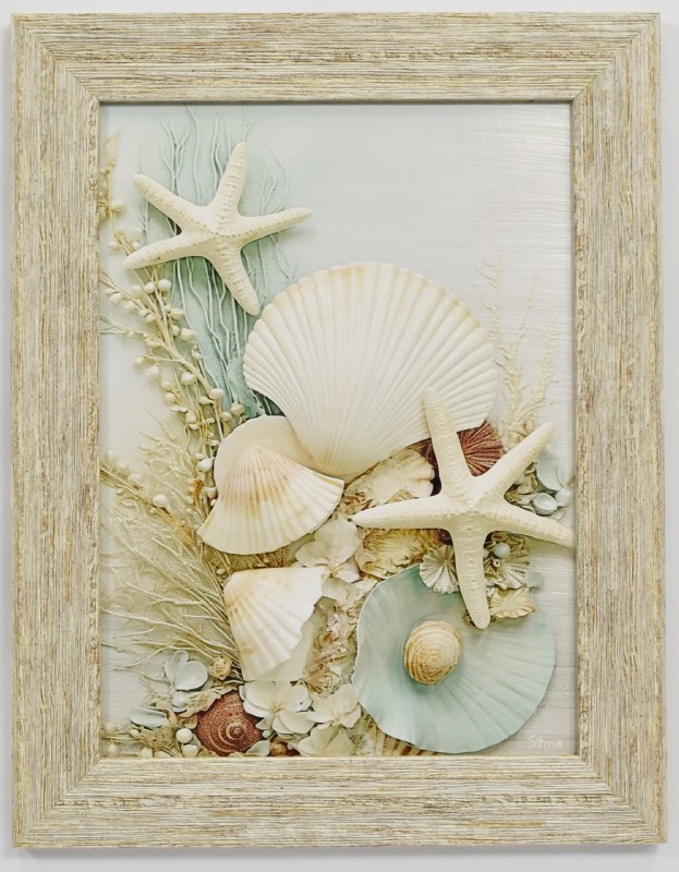 19" x 14" Aqua Marine 2 Coastal Gel Textured Print in a Distressed Sand ...