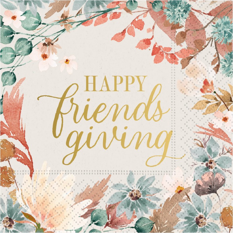 5" Square "Happy Friendsgiving" Blue Autumn Floral Beverage Napkins ...