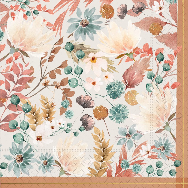 6.5" Square Blue Autumn Floral Lunch Napkins - Wilford & Lee Home Accents