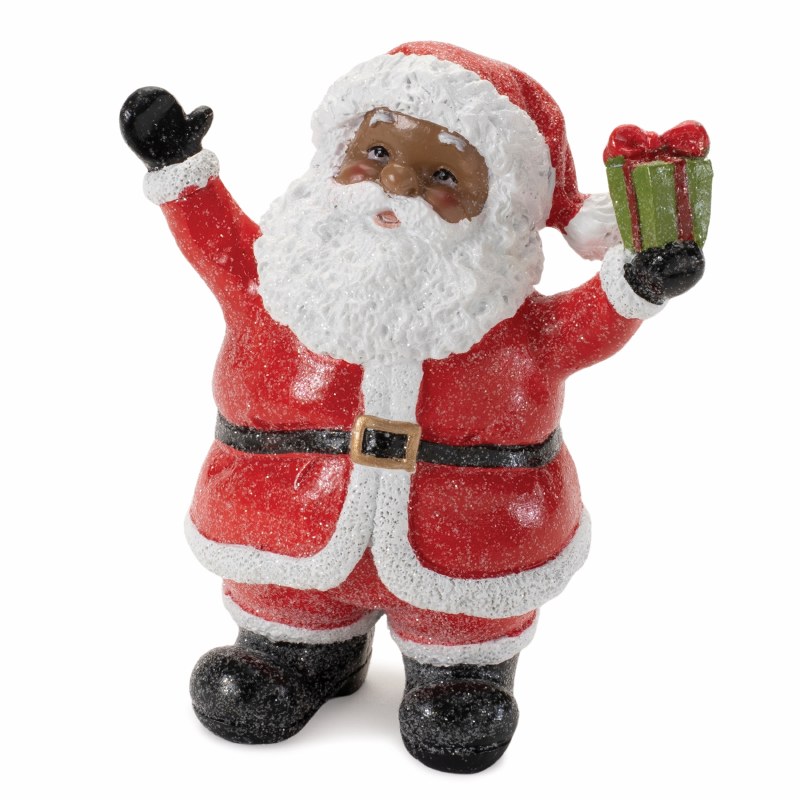 5" Black Polyresin Santa Holding a Gift Figurine - Wilford & Lee Home ...