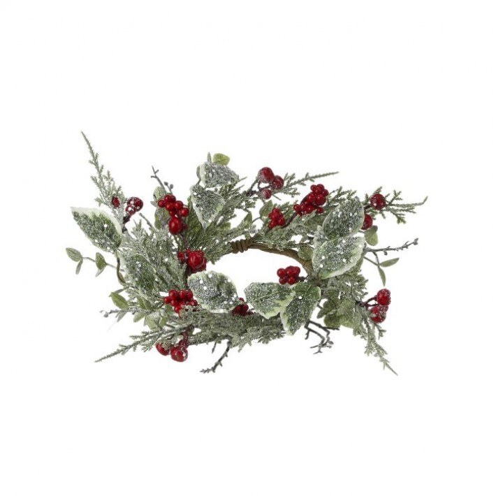3" Opening Faux Frosted Holly Candle Ring - Wilford & Lee Home Accents