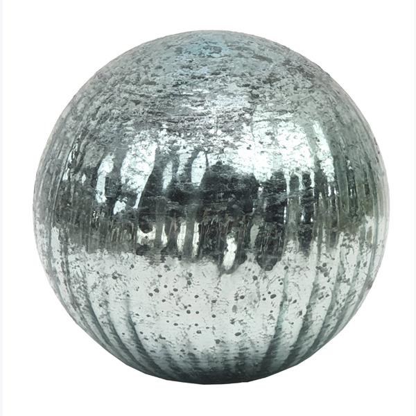5" Silver Ribbed Glass Orb - Wilford & Lee Home Accents