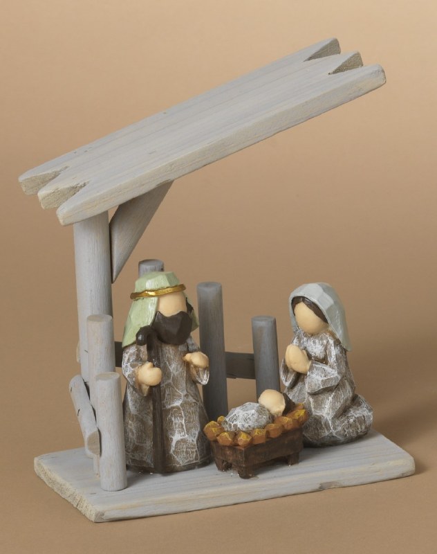 7" Gray Polyresin and Wood Creche With the Holy Family Statue - Wilford ...