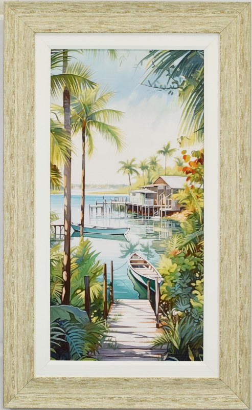 44" x 27" Docks End 2 Coastal Gel Textured Print in a Distressed Sand ...