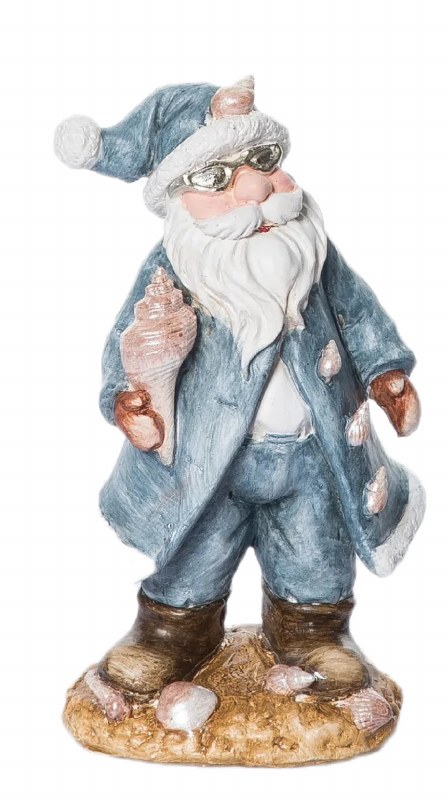 9" Blue Polyresin Santa Holding a Whelk Shell Statue - Wilford & Lee ...