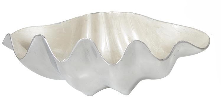 14" White and Silver Metal Clam Dish - Wilford & Lee Home Accents