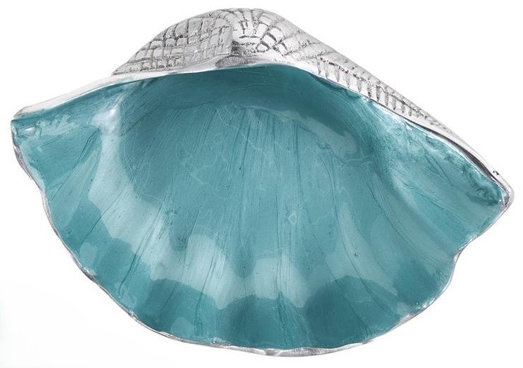 10" Aqua and Silver Metal Clam Dish - Wilford & Lee Home Accents